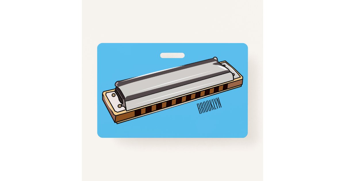 Harmonica cartoon illustration badge | Zazzle