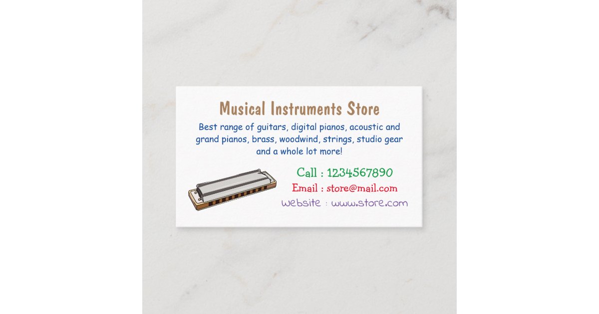 Harmonica cartoon illustration business card | Zazzle
