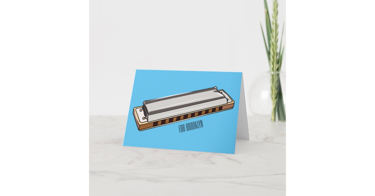 Harmonica cartoon illustration card | Zazzle