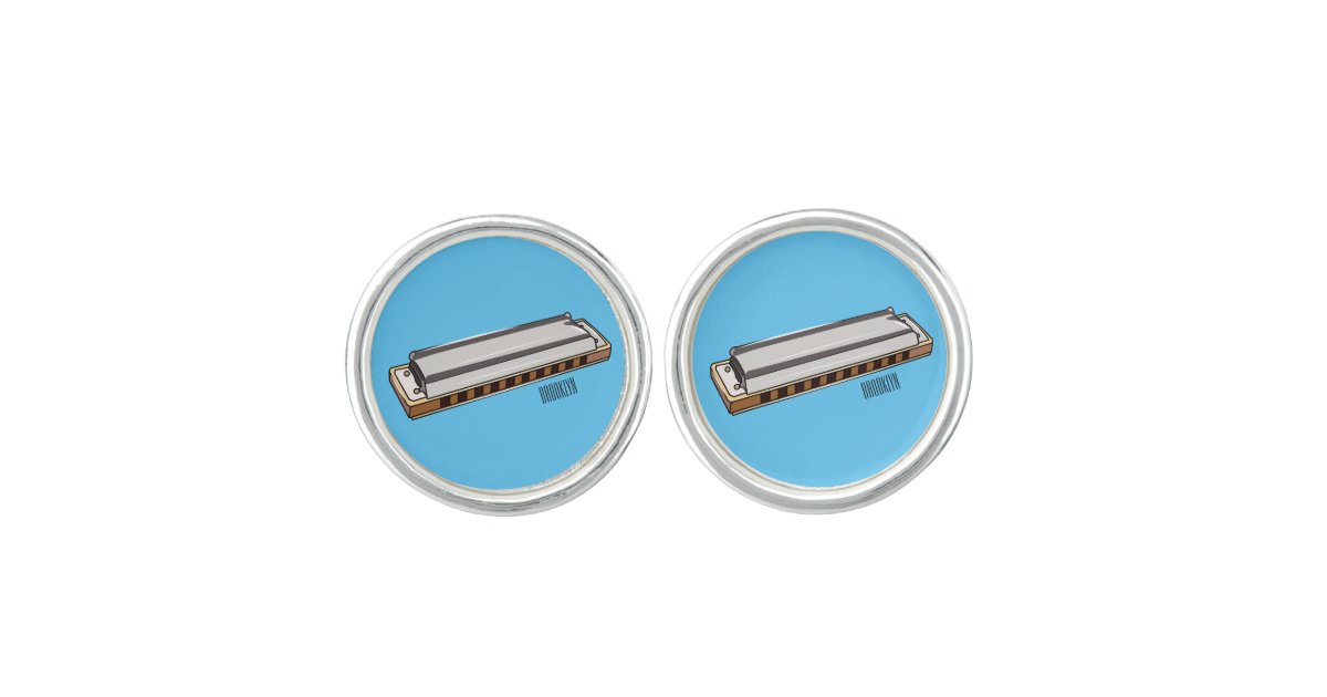 Harmonica cartoon illustration cufflinks | Zazzle
