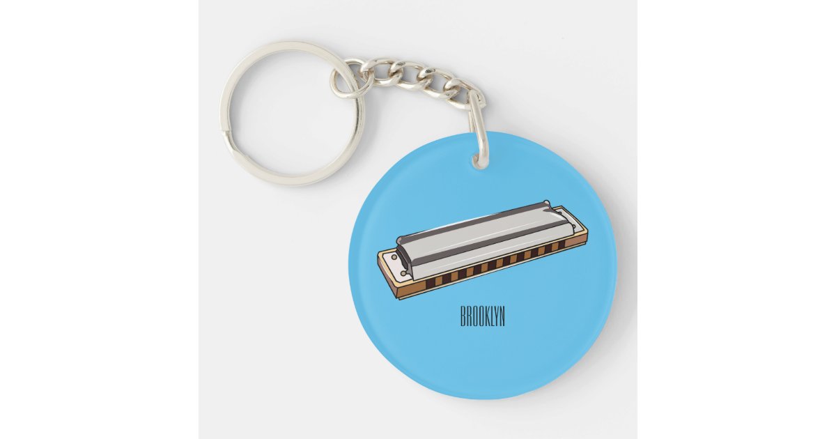 Harmonica cartoon illustration keychain | Zazzle
