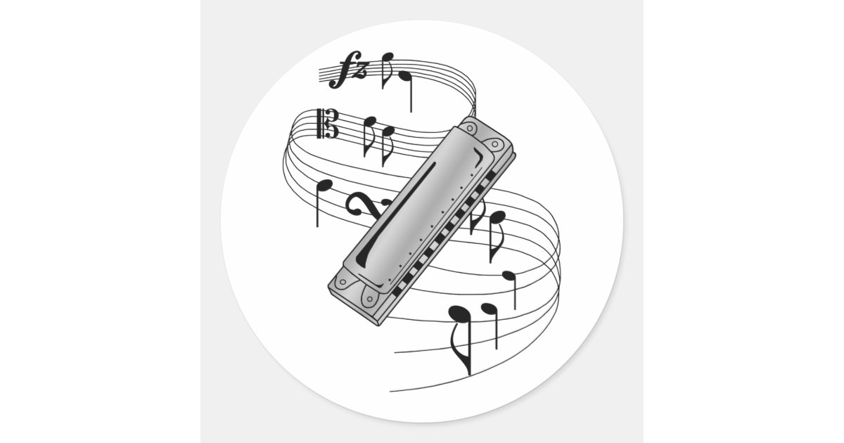 Harmonica Classic Round Sticker | Zazzle