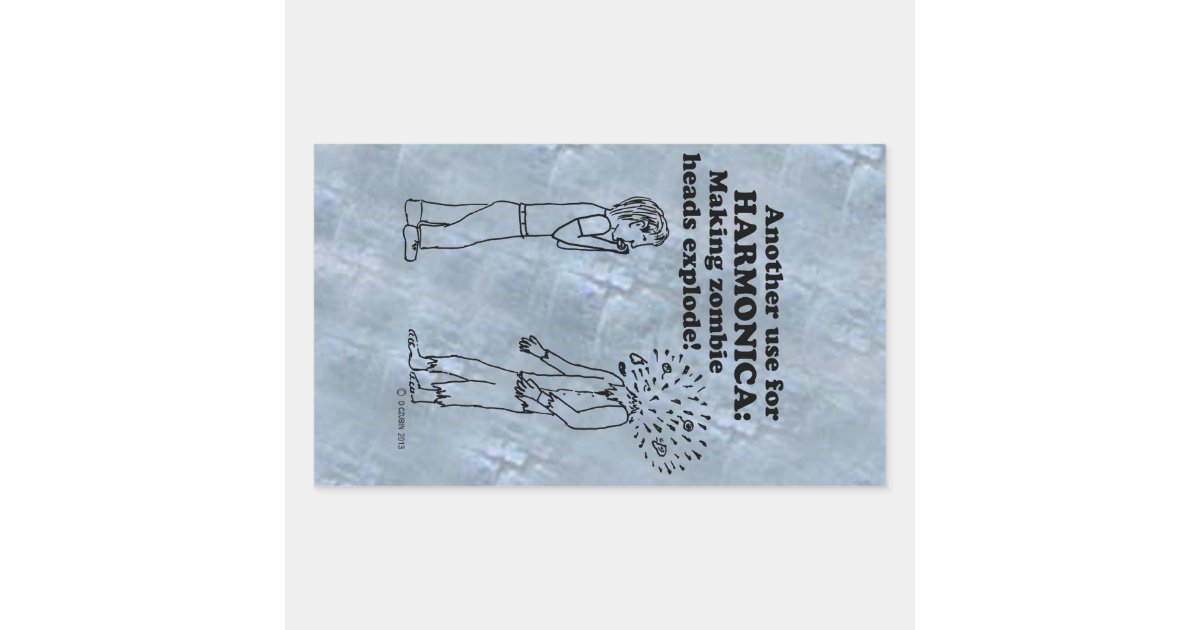 Harmonica Zombie Explode Rectangular Sticker | Zazzle