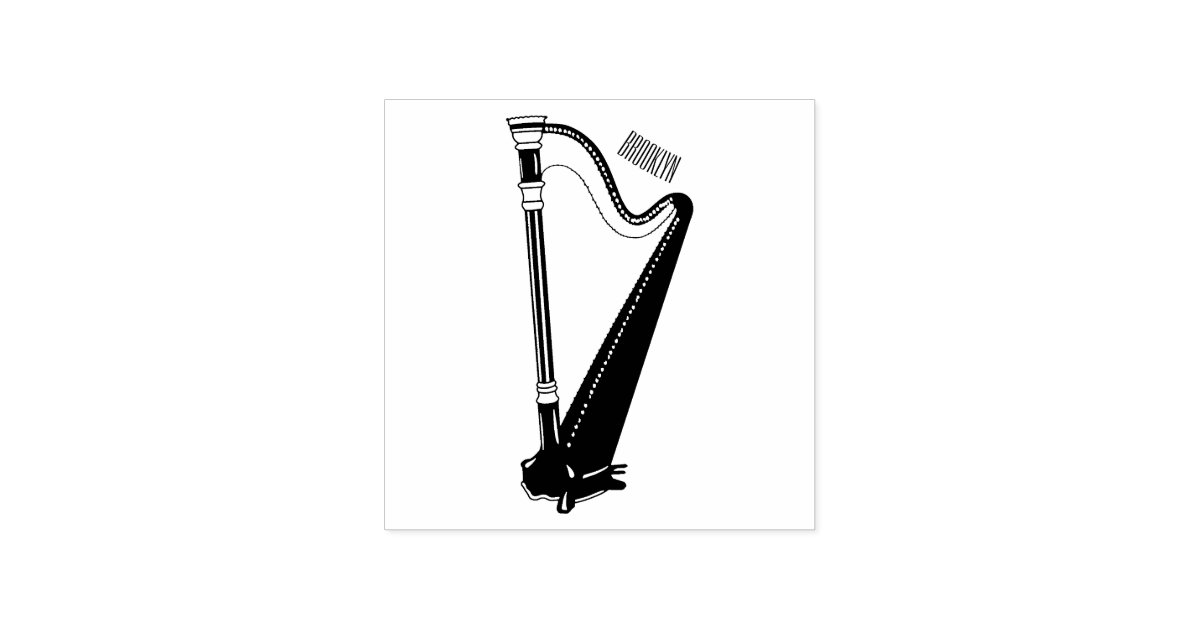 Harp cartoon illustration rubber stamp | Zazzle