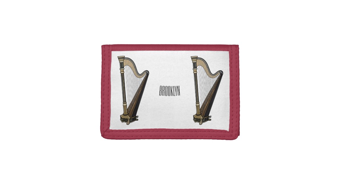 Harp cartoon illustration trifold wallet | Zazzle