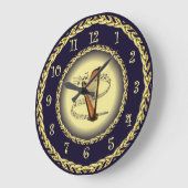 Harp ~ Musical Scroll ~ Gold/Navy Blue ~ Large Clock | Zazzle