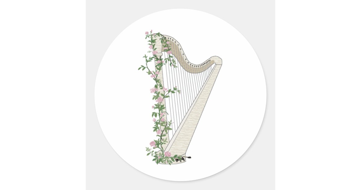 Harp with Roses Classic Round Sticker | Zazzle