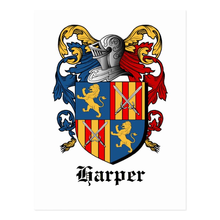HARPER COAT ARMS - harper family crest Postcard | Zazzle.com