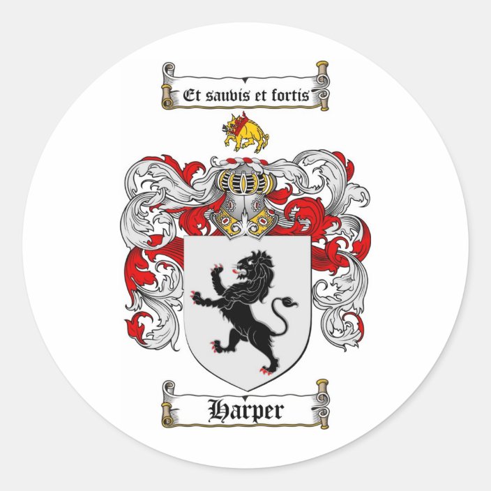 HARPER FAMILY CREST - HARPER COAT OF ARMS CLASSIC ROUND STICKER ...