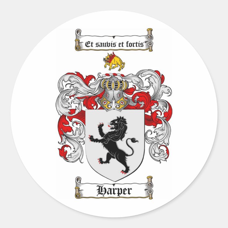HARPER FAMILY CREST - HARPER COAT OF ARMS CLASSIC ROUND STICKER | Zazzle