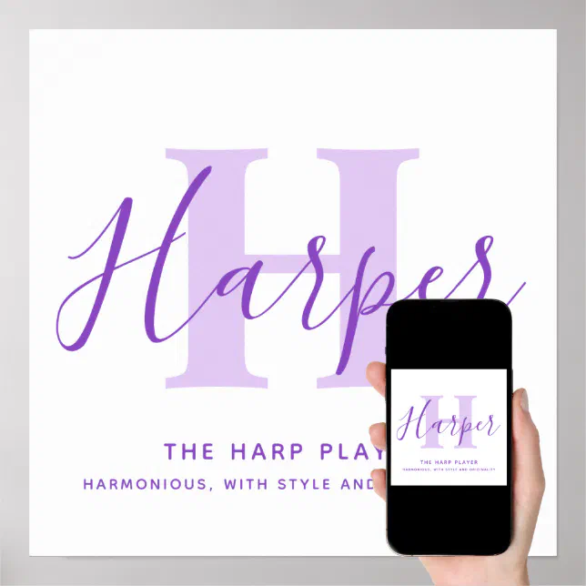 Harper name meaning purple text personalized poster | Zazzle