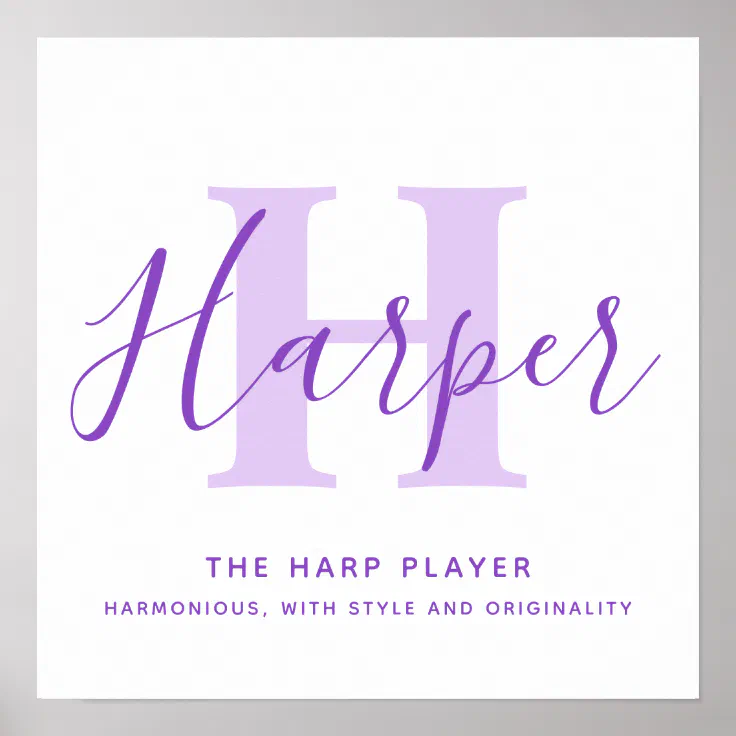 Harper name meaning purple text personalized poster | Zazzle