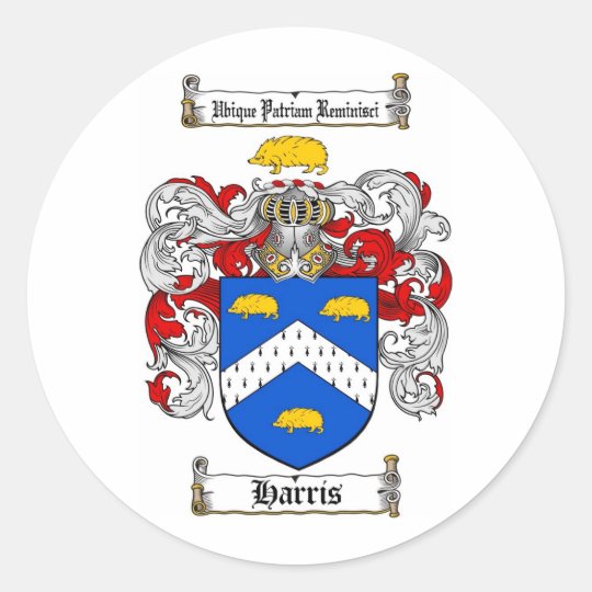 HARRIS FAMILY CREST - HARRIS COAT OF ARMS CLASSIC ROUND STICKER ...