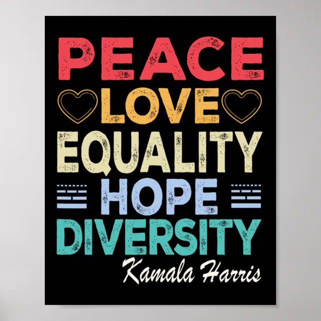 Harris Peace Love Equality Hope Diversity Retro Poster | Zazzle