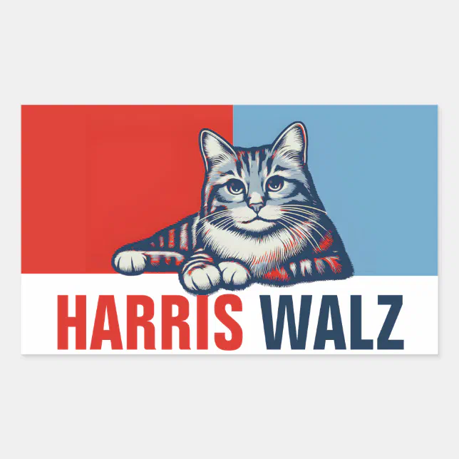 Harris Walz 2024 Obviously Red Blue Cat Rectangular Sticker | Zazzle