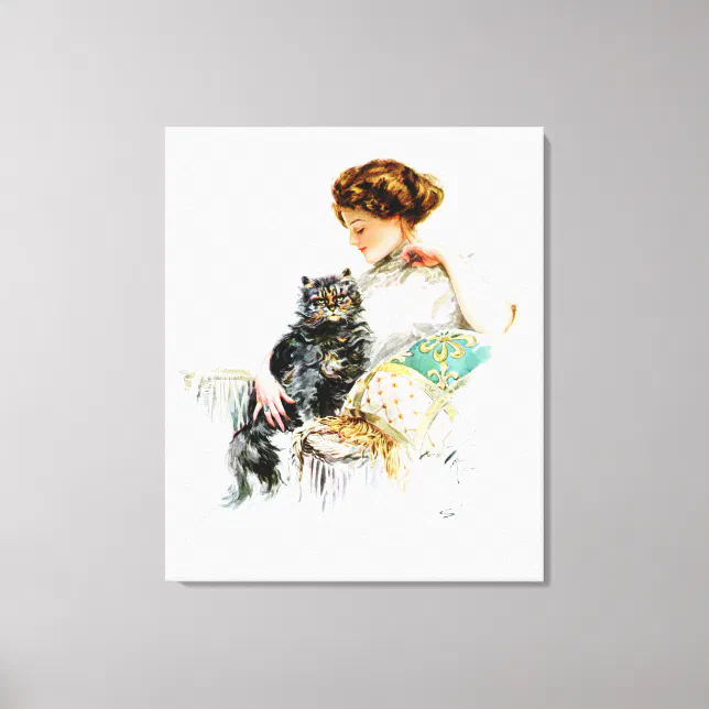 Harrison Fisher: Woman with Cat Canvas Print | Zazzle