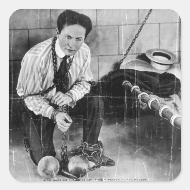 Harry Houdini About to Escape from Prison Square Sticker | Zazzle