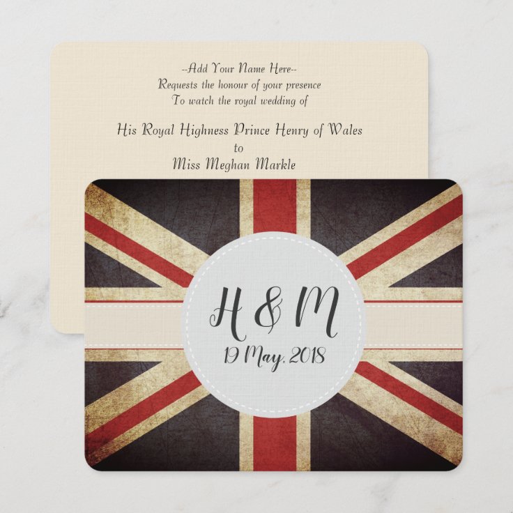 Harry Meghan Monogram Union Jack Invitation | Zazzle