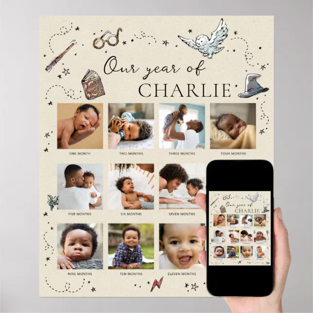 Harry Potter 1st Birthday - 12 Month Photo Collage Poster | Zazzle