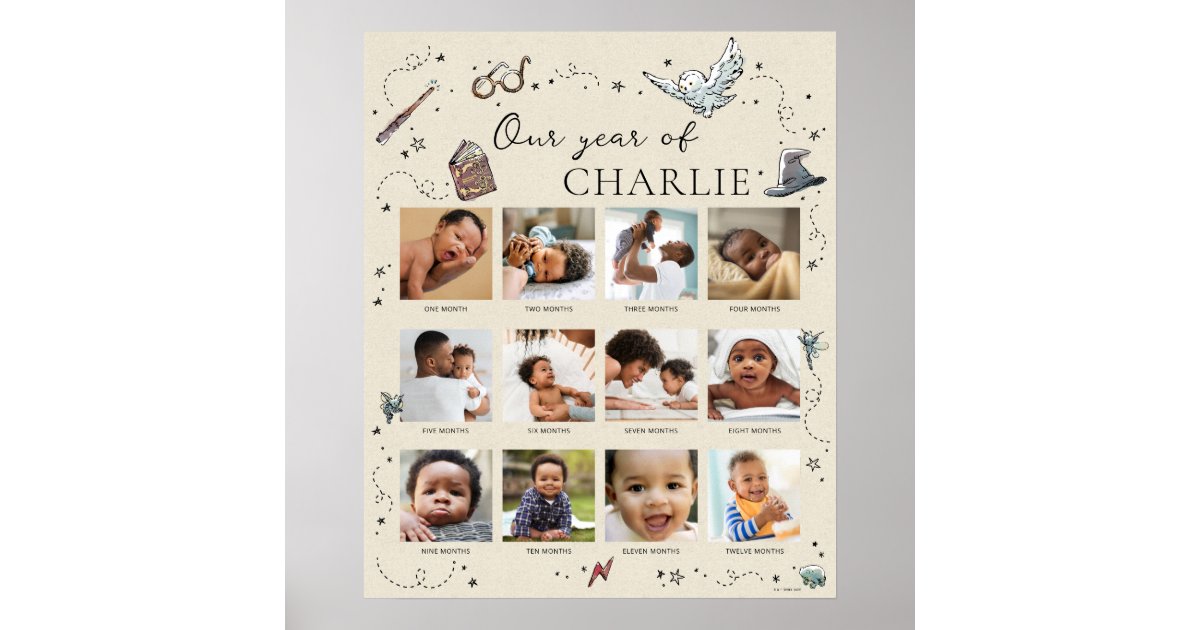 Harry Potter 1st Birthday - 12 Month Photo Collage Poster | Zazzle