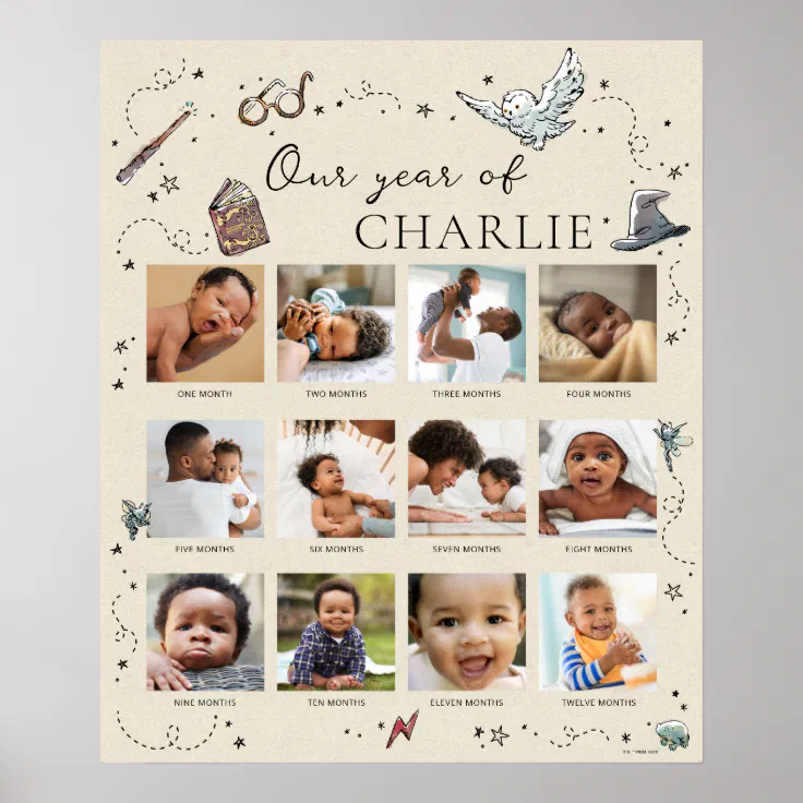 Harry Potter 1st Birthday - 12 Month Photo Collage Poster | Zazzle