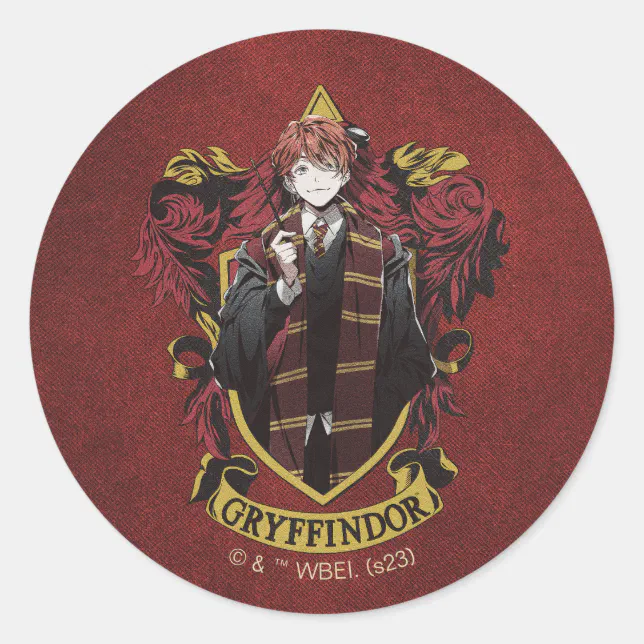 HARRY POTTER™ | Anime Ron Weasley House Crest Classic Round Sticker ...