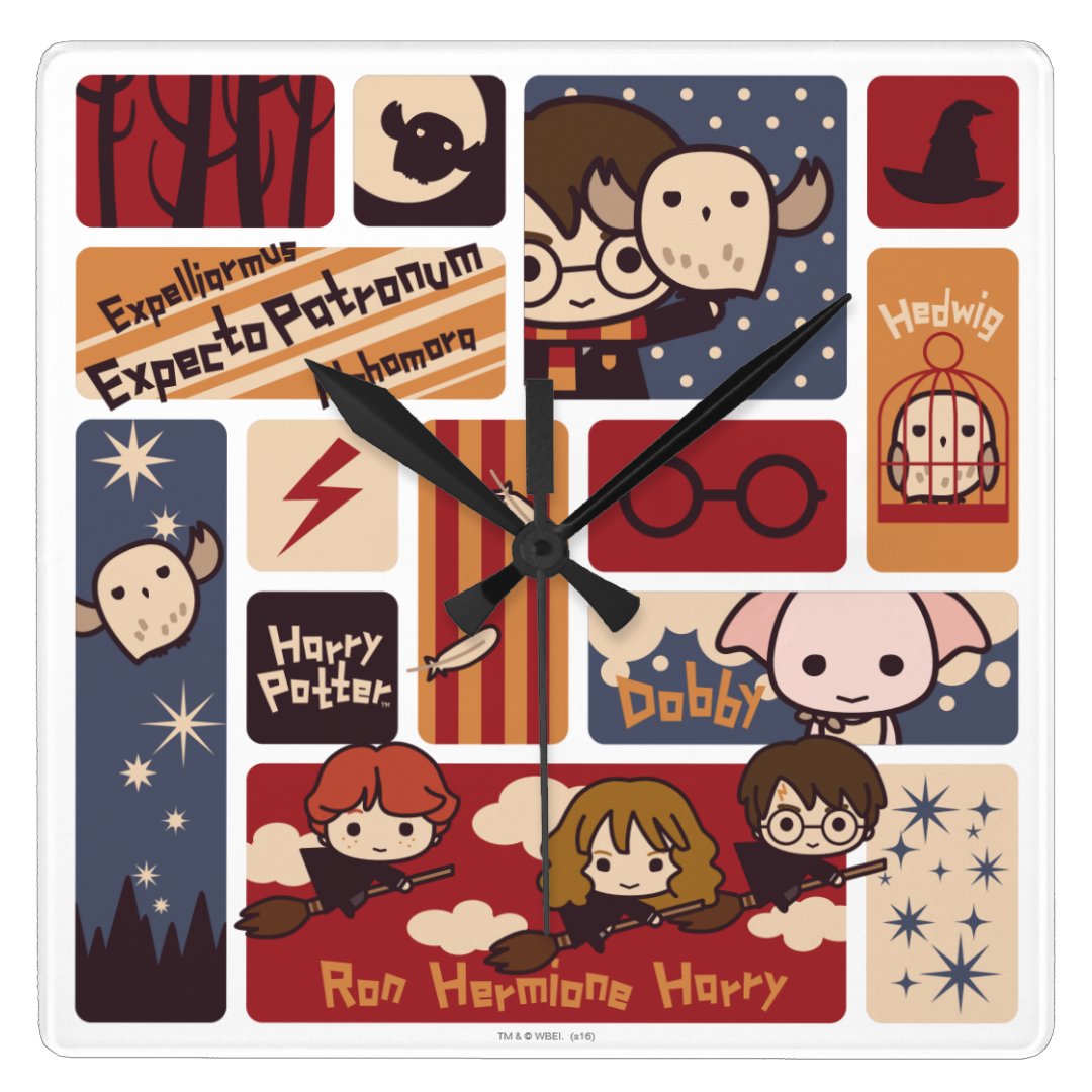 Harry Potter Cartoon Scenes Pattern Square Wall Clock | Zazzle