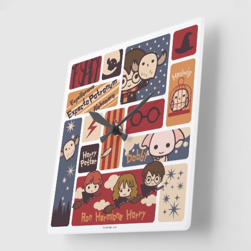 Harry Potter Cartoon Scenes Pattern Square Wall Clock | Zazzle