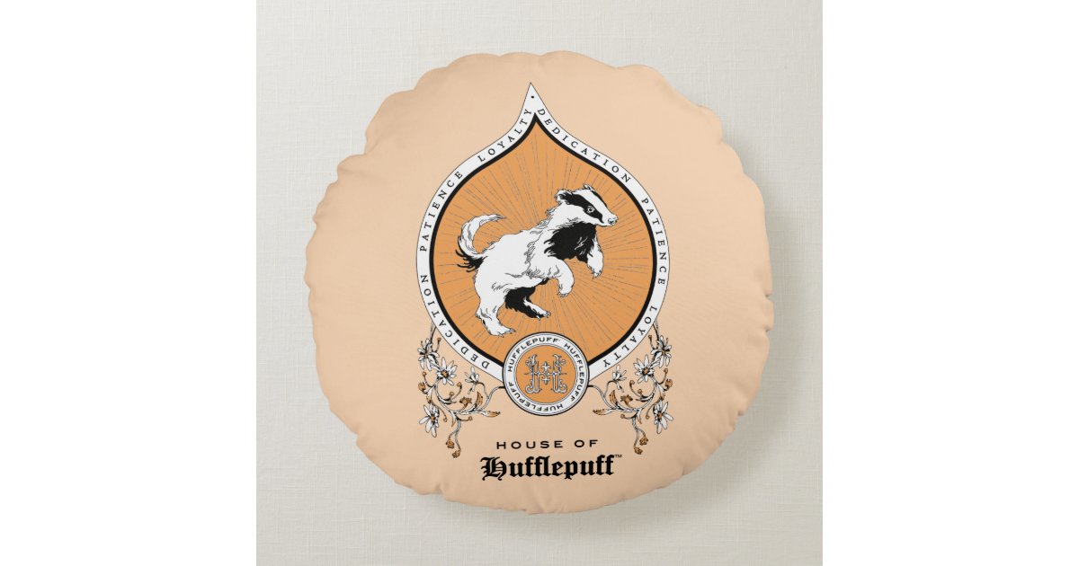 HARRY POTTER™ | Delicate Sketch HUFFLEPUFF™ Crest Round Pillow | Zazzle