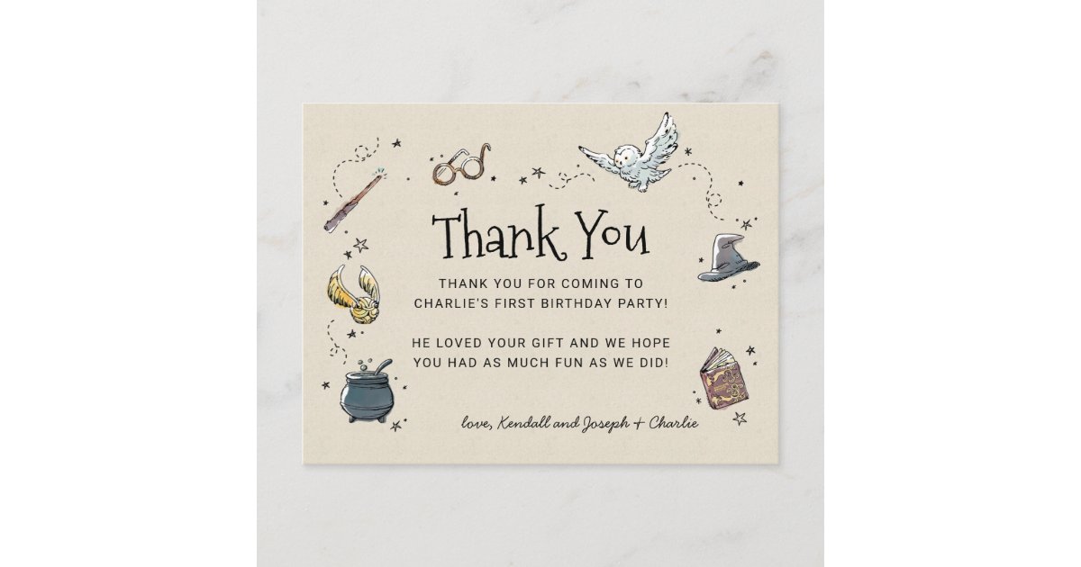 Harry Potter First Birthday Thank You Postcard | Zazzle