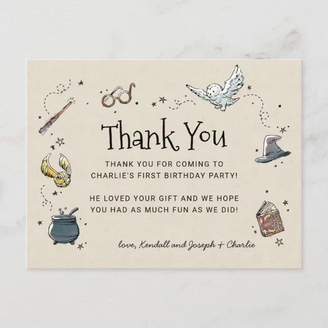 Harry Potter First Birthday Thank You Postcard | Zazzle