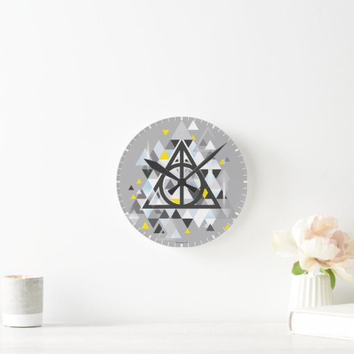 Harry Potter | Geometric Deathly Hallows Symbol Round Clock | Zazzle