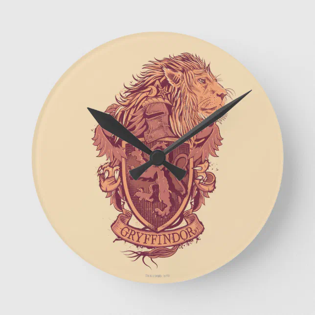Harry Potter | Gryffindor Lion Crest Round Clock | Zazzle