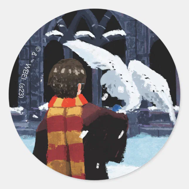 HARRY POTTER™ & Hedwig in the Snow Classic Round Sticker | Zazzle