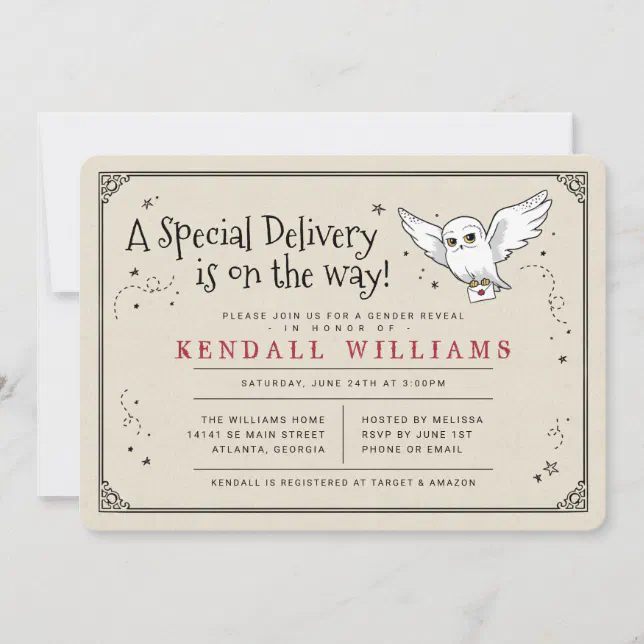 Harry Potter Hedwig Special Delivery Gender Reveal Invitation | Zazzle
