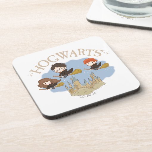 HARRY POTTER™, Hermione, & Ron Fly Over HOGWARTS™ Beverage Coaster | Zazzle