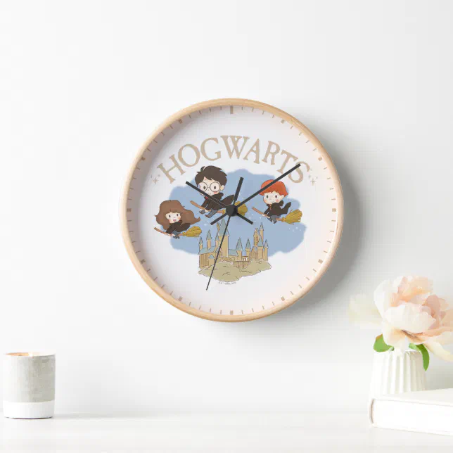 HARRY POTTER™, Hermione, & Ron Fly Over HOGWARTS™ Clock | Zazzle