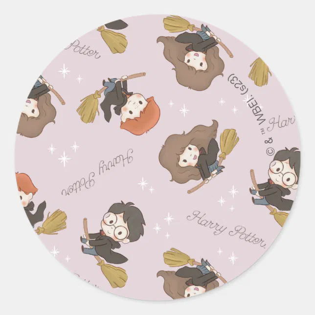 HARRY POTTER™, Hermione, & Ron Flying Pattern Classic Round Sticker ...