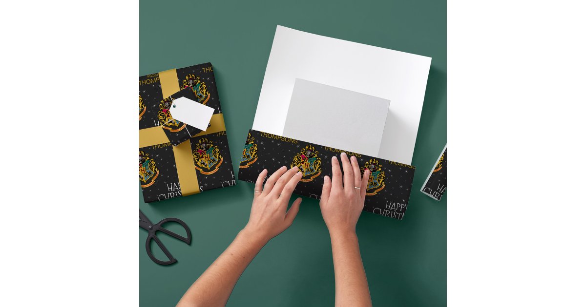 Harry Potter | Hogwarts Crest - Happy Christmas Wrapping Paper | Zazzle