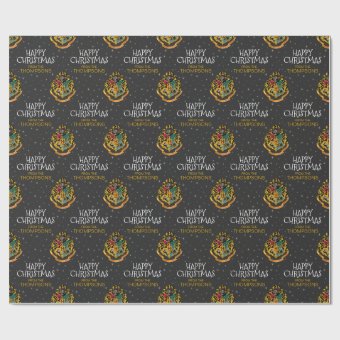 Harry Potter | Hogwarts Crest - Happy Christmas Wrapping Paper | Zazzle