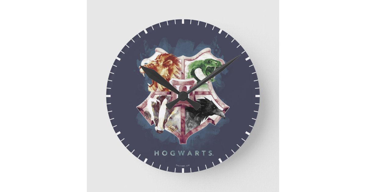 Harry Potter | HOGWARTS™ Crest Watercolor Round Clock | Zazzle