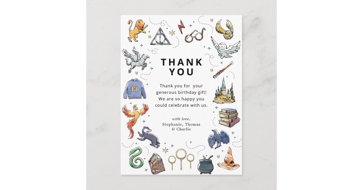 Harry Potter Icons Birthday Thank You Postcard | Zazzle