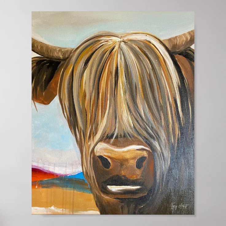 Harry the Highland Cow Painting Poster | Zazzle
