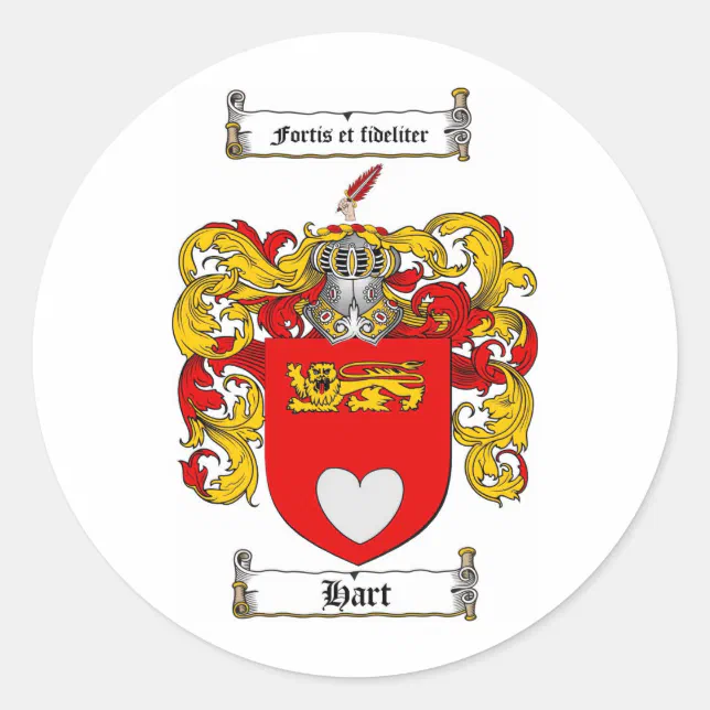HART FAMILY CREST - HART COAT OF ARMS CLASSIC ROUND STICKER | Zazzle