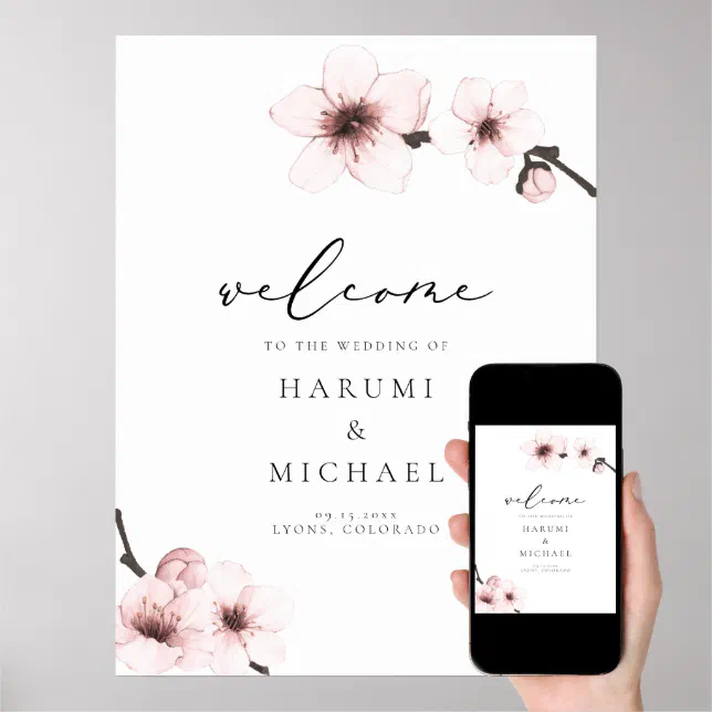 HARUMI Sakura Cherry Blossom Wedding Welcome Poster | Zazzle