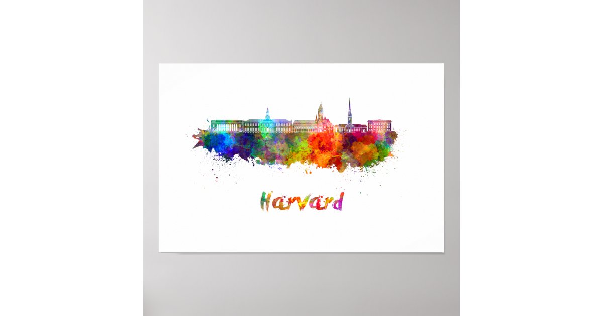 Harvard skyline in watercolor poster | Zazzle