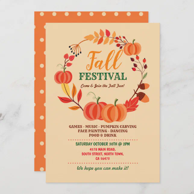 Harvest Fall Festival Pumpkin Autumn Event Leaves Invitation | Zazzle