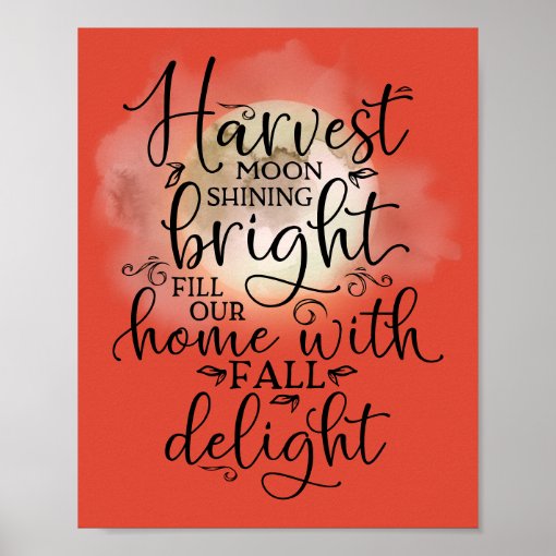 Harvest Moon Fall Delight Poem Orange Poster | Zazzle