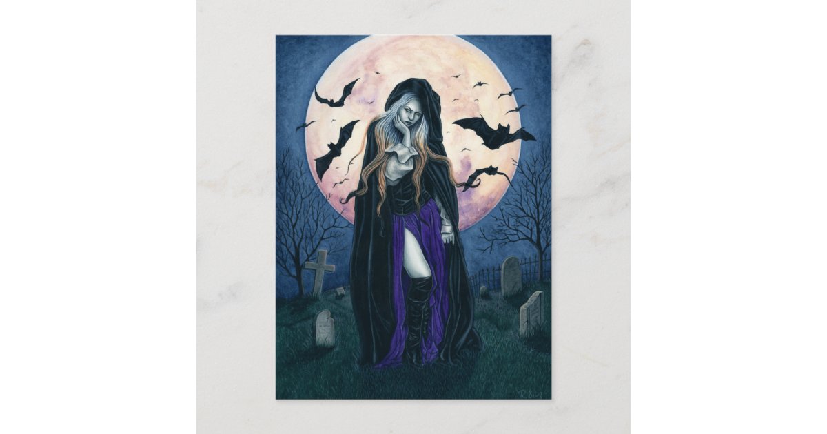 Harvest Moon Halloween Witch Postcard | Zazzle