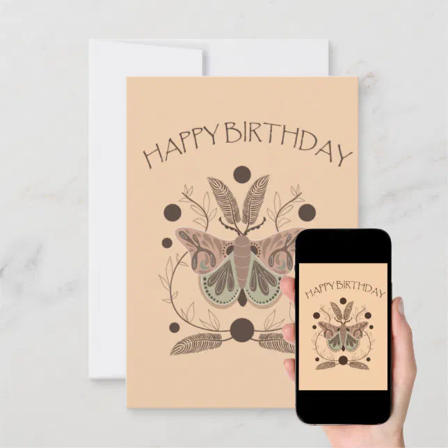 Harvest Moon Moth Happy Birthday Card | Zazzle